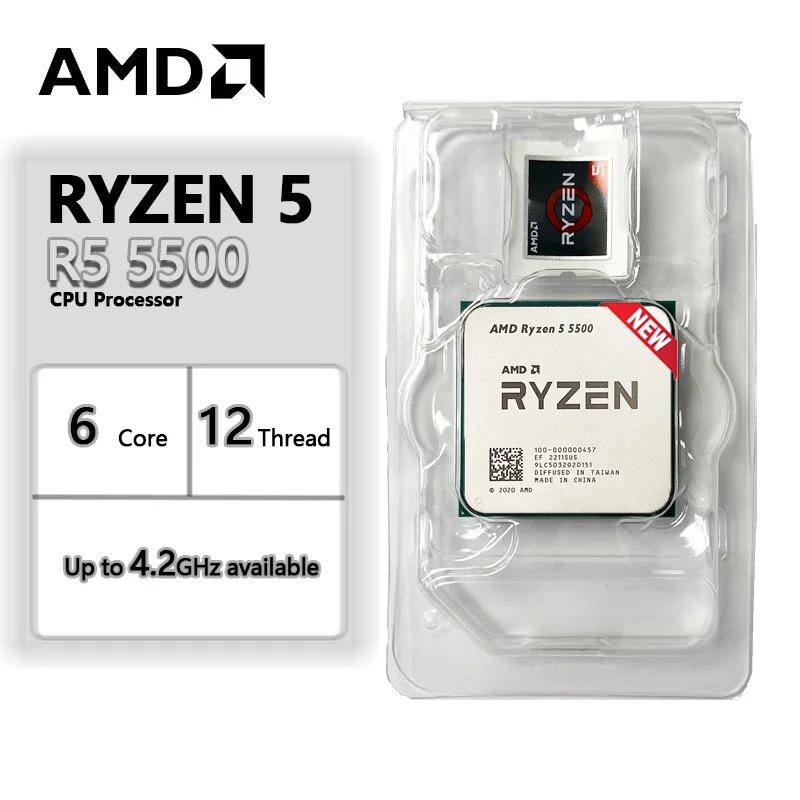 AMD Ryzen 5 5500 R5 5500 3.6 GHz, 6 코어 12 스레드 CPU 프로세서, 7NM L3 = 16M 100 000000457 소켓 AM4, 쿨러 없음 ...