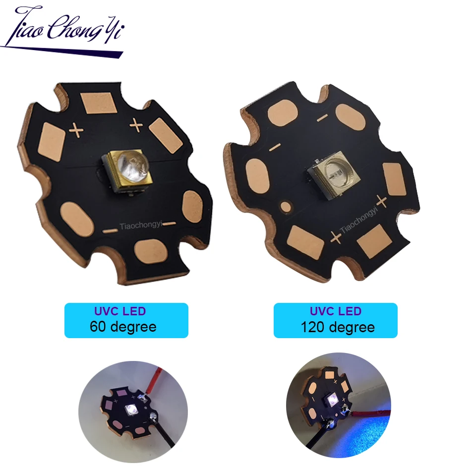 UVC LED 250nm 260nm 280nm 310nm UV 0.1 ワット 1 ワット 2 ワット 3838 DC5-7V 紫外線 ...