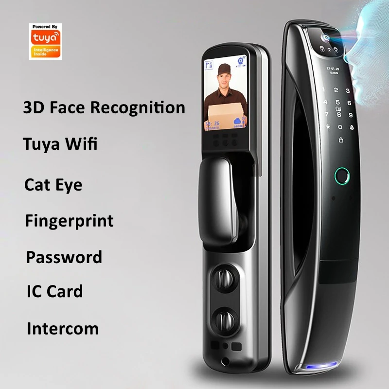 Tuya Wifi 3D Face Recognition Video Intercom Auto Monitoring Camera Fingerprint Password Anti ...