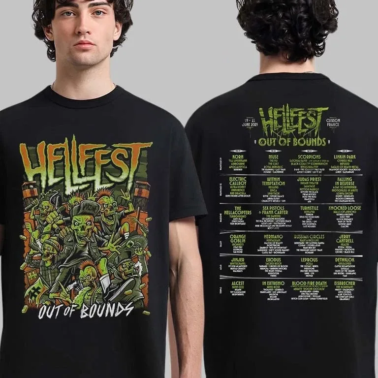 Hellfest 2025 Lineup Warzone Zombie Merch Clisson France Tee T-Shirt ...
