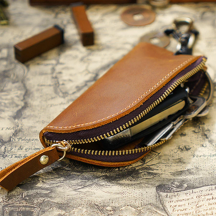 Genuine-Leather-Zipper-Key-Storage-Bag-Vintage-Cowhide-Car-Key ...