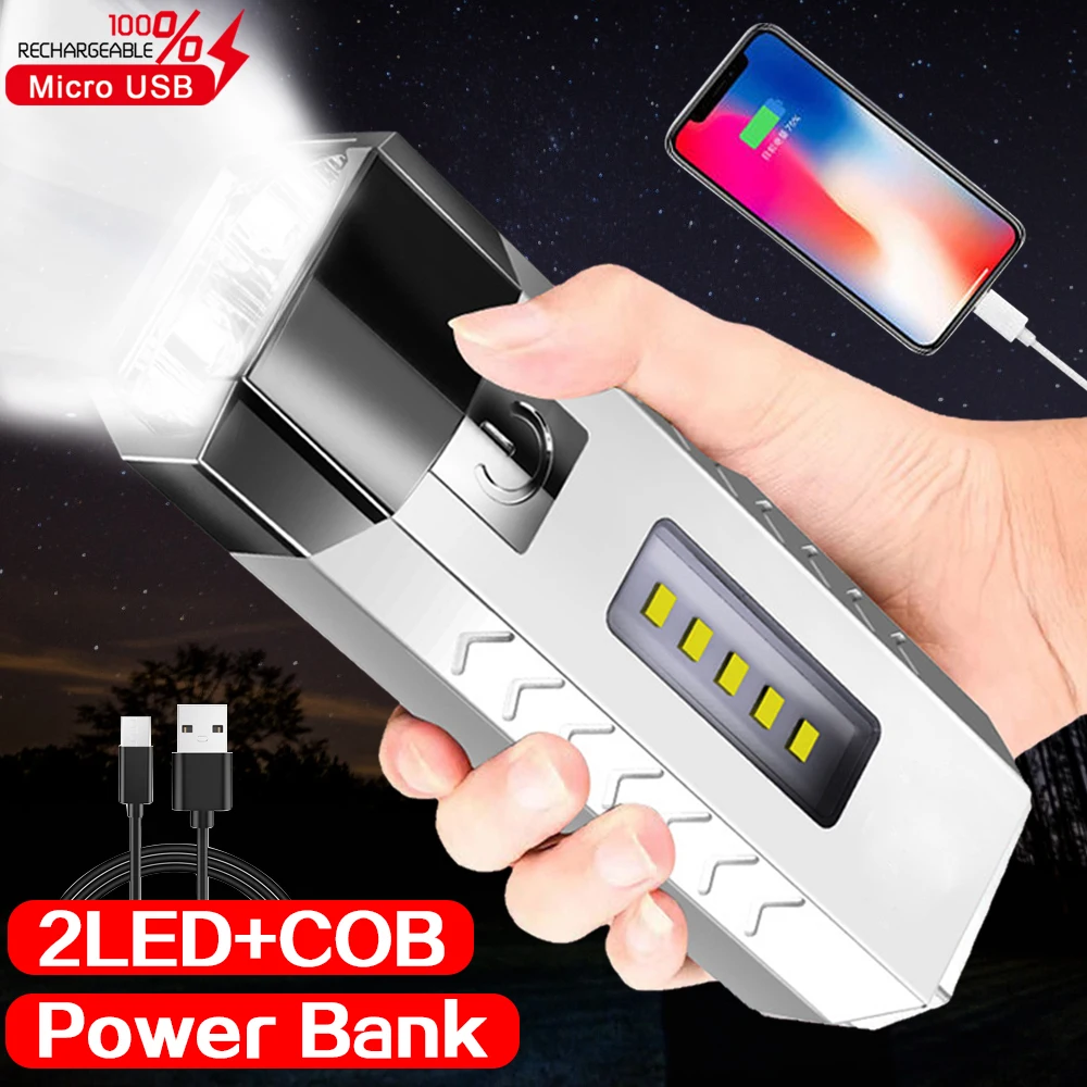 Super-Bright-LED-Flashlight-USB-Rechargeable-Torch-with-Side-COB-Built ...
