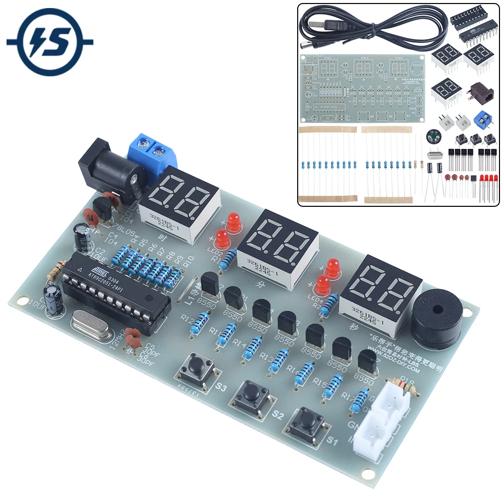 DIY-Electronic-Clock-Kit-6Bit-Alarm-Clock-Counter-Countdown-Stopwatch-Component-Soldering ...