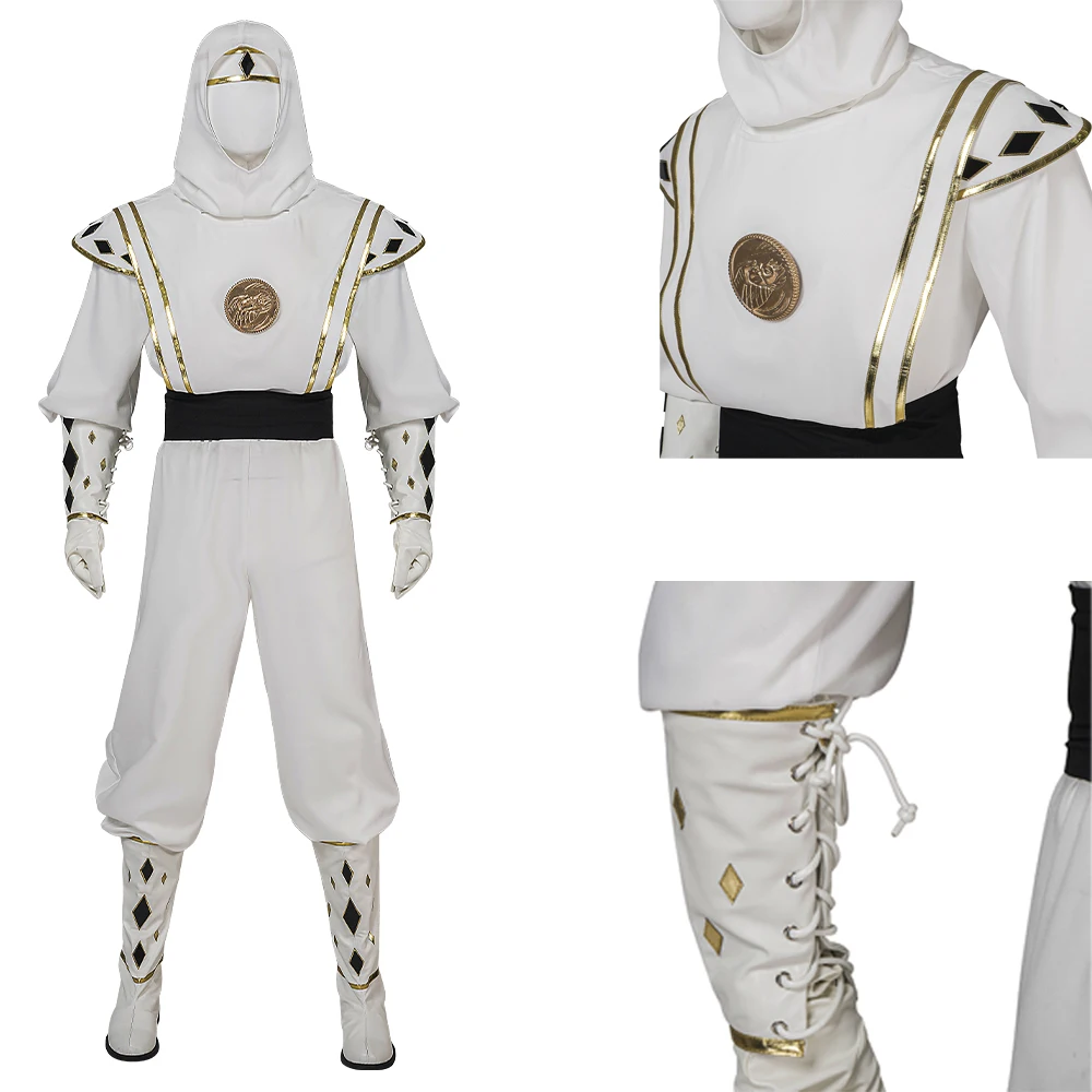 Adult Male Tommy Oliver White Ninja Cosplay Halloween White Soldier ...