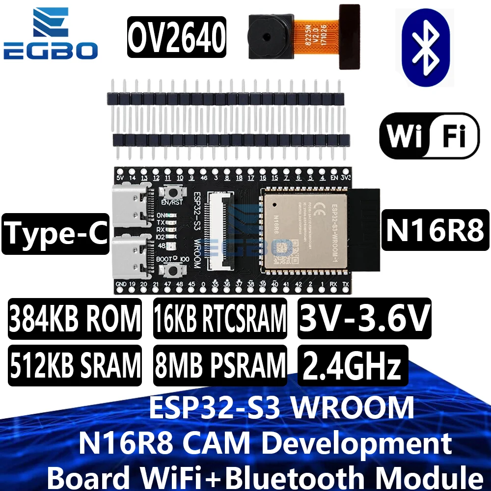 ESP32-S3-WROOM-N16R8-CAM-Development-Board-WiFi-Bluetooth-Module-OV2640 ...