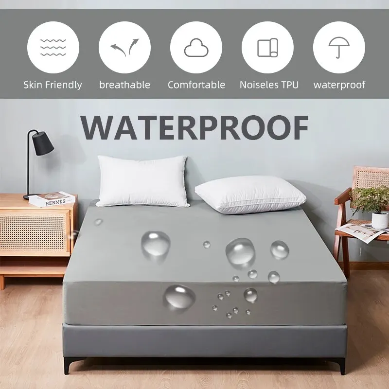 Safe-Waterproof-Mattress-Protector-Soft-Comfortable-Breathable-Solid ...