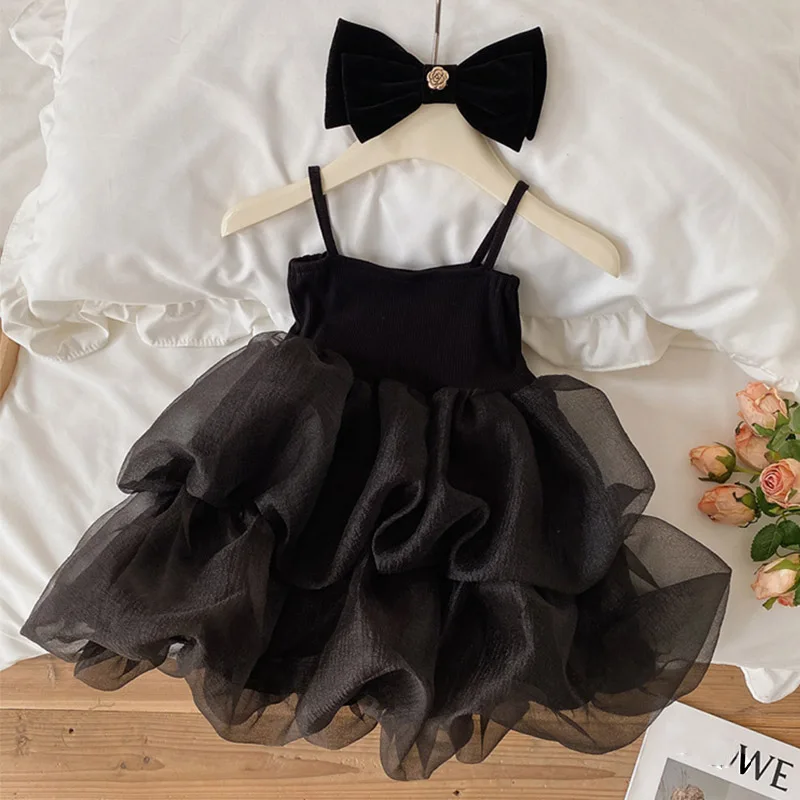 2023 Kids Girls Dress Black Fashion Spring Summer Children Princess ...