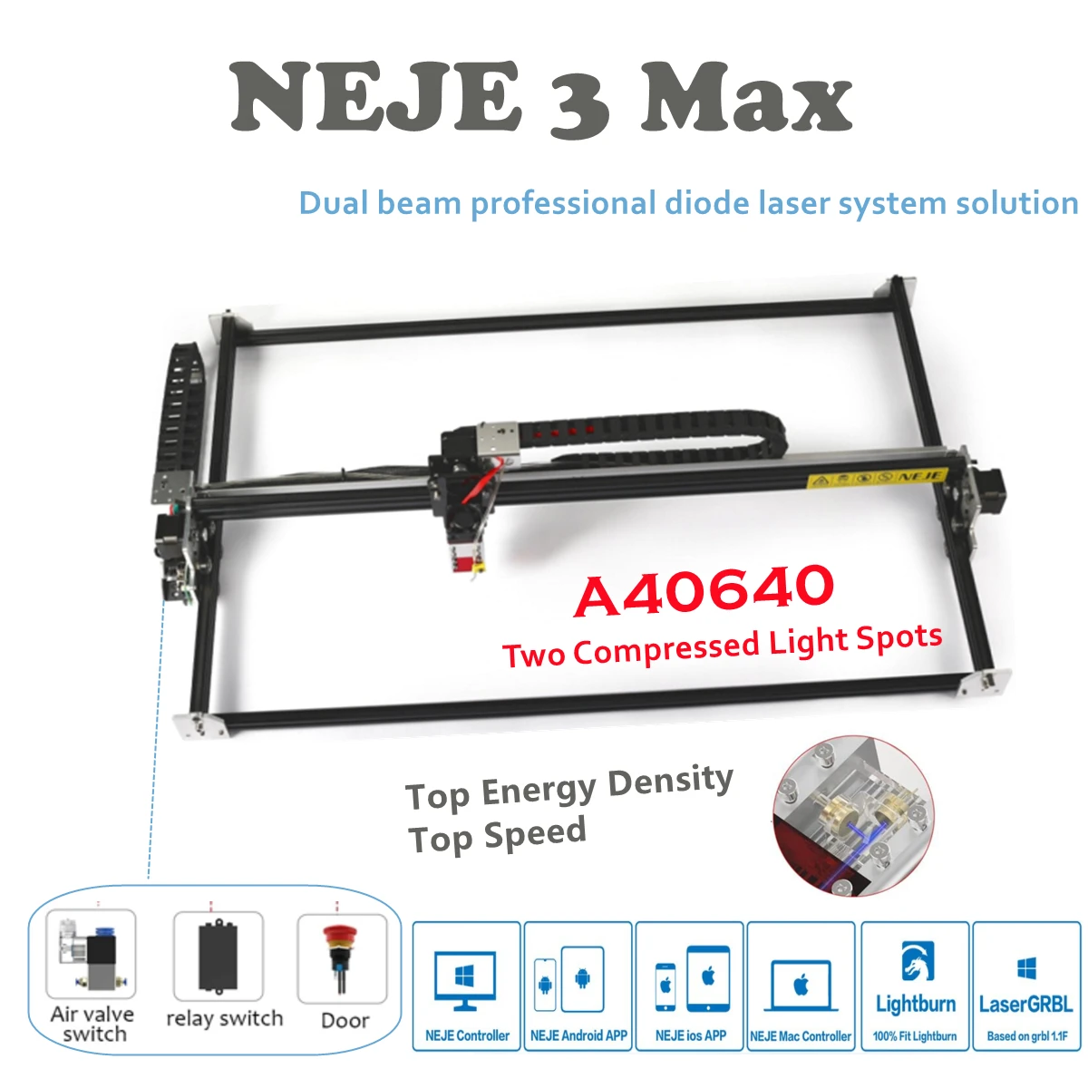 Neje 3 Max/plus A40640/e40 Cnc Lightburn 80w Laser Engraver Wood Cutter ...