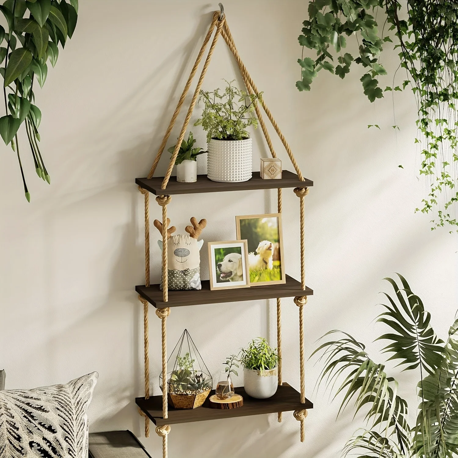 Étagère murale suspendue style Boho à 3 niveaux, étagères flottantes en ...