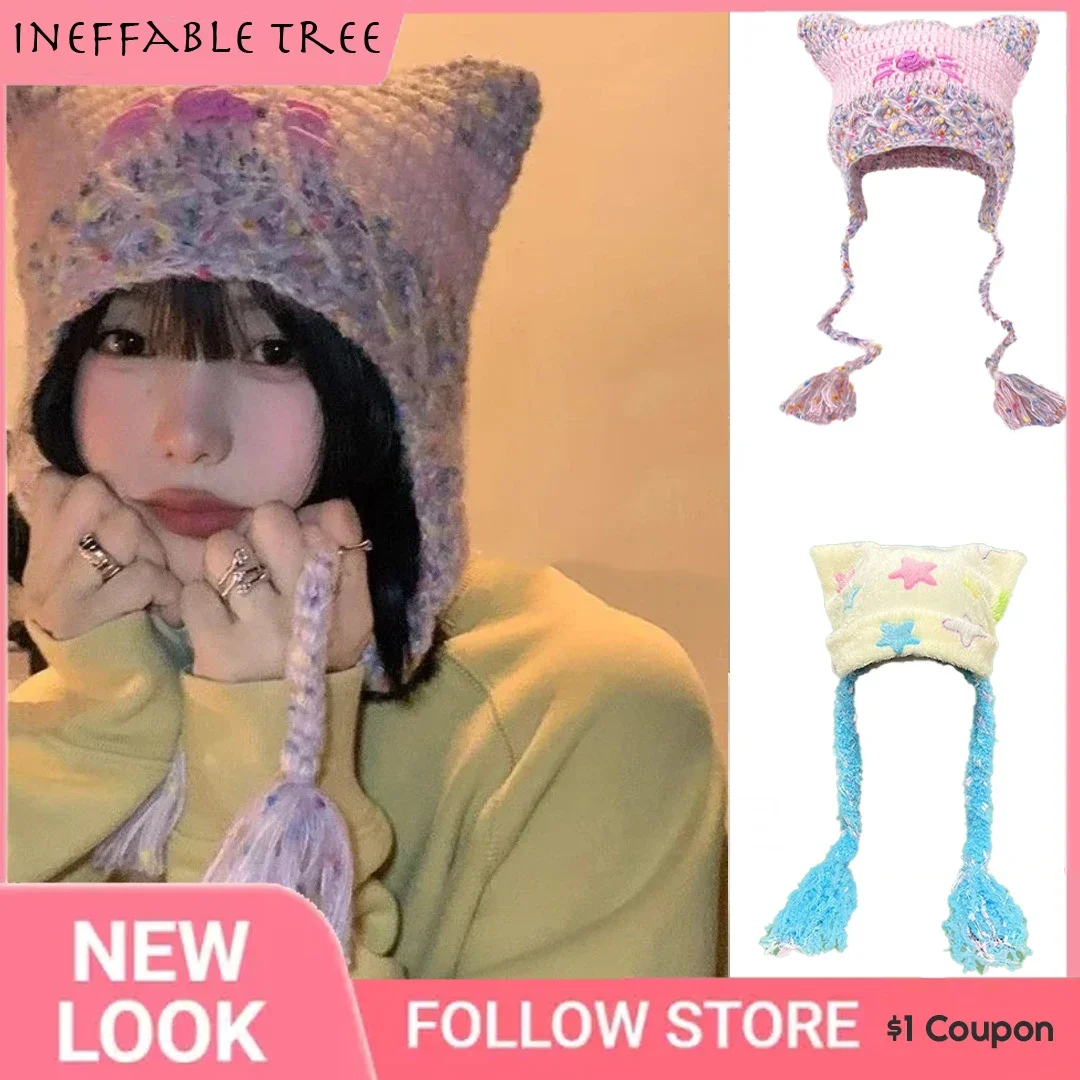 Y2k-Cat-Ear-Plush-Winter-Bonnets-Hats-for-Women-Lovely-Colorfur-Star ...