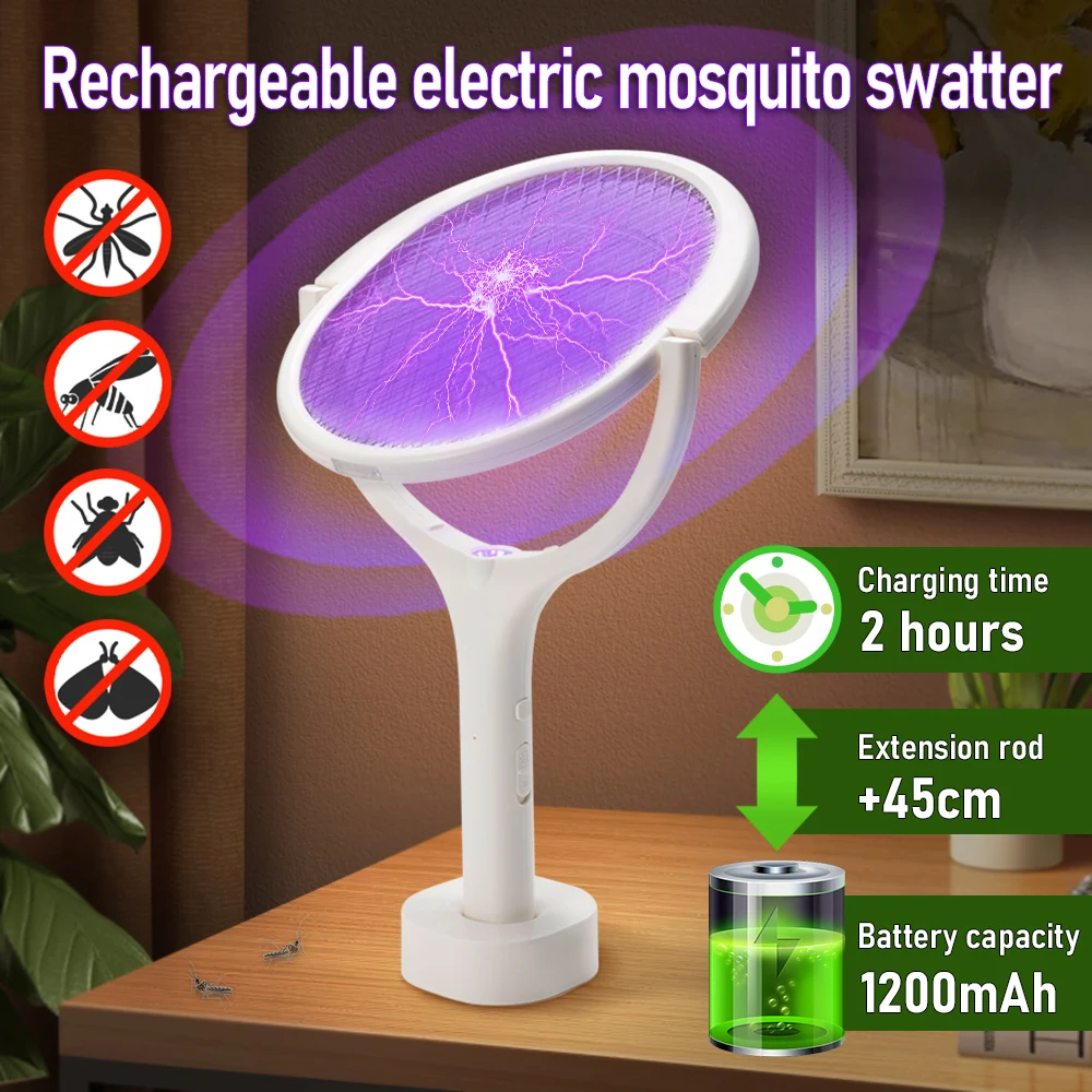Powerful Rechargeable Electric Fly Mosquito Swatter Racket Rotating ...