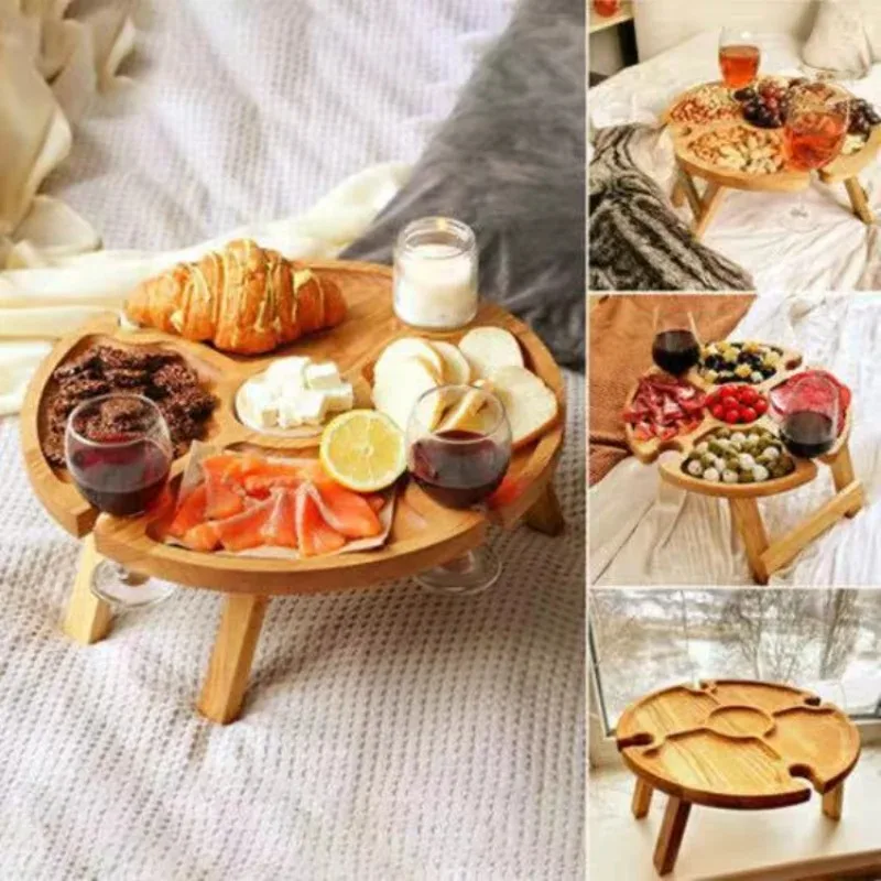 Wooden Outdoor Portable Folding Wine Picnic Table Camping Cheese Board ...