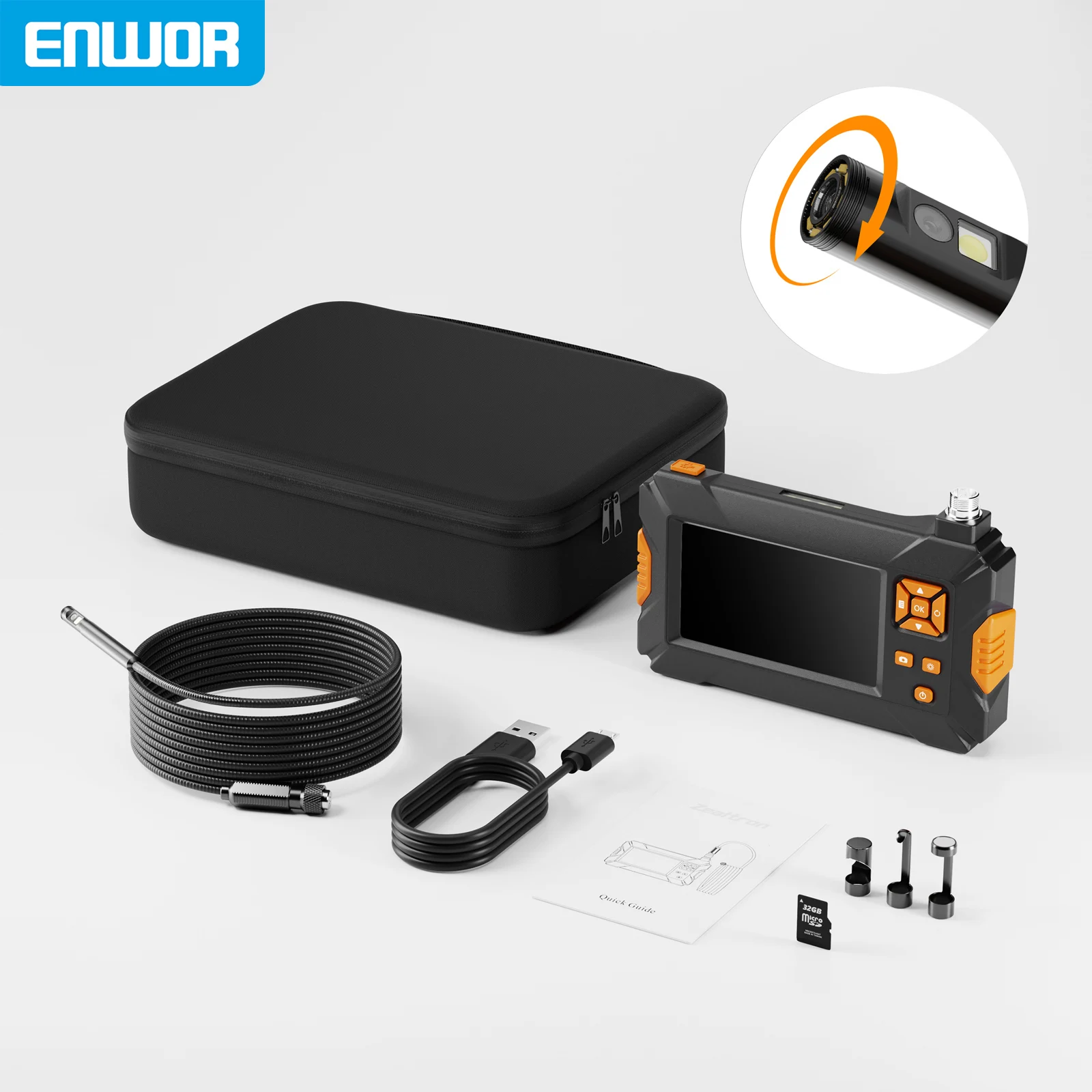 ENWOR Auto-Rotate 360 Degree Endoscope Dual Camera 4.3" 1080P HD IPS ...