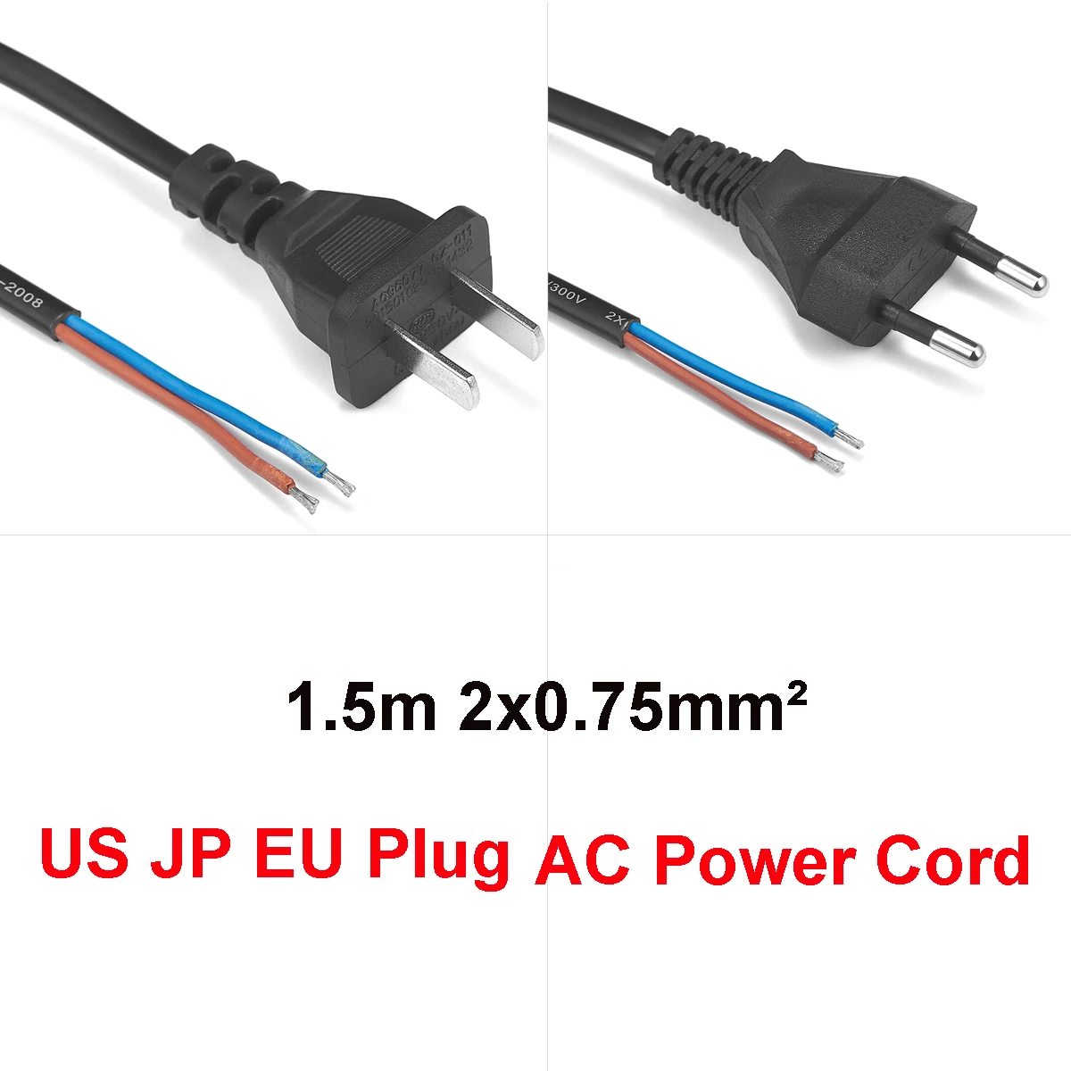 US-EU-AC-Power-Cord-Pigtail-Electrical-Rewired-Cable-1-5m-5ft-Euro-Plug ...
