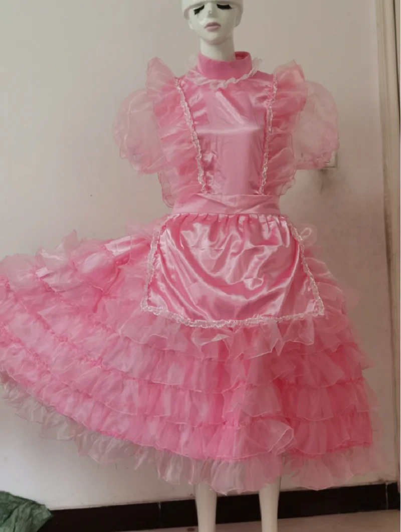 Sexy Lockable Sissy Satin Long Lace Dress Gothic Maid Costume ...