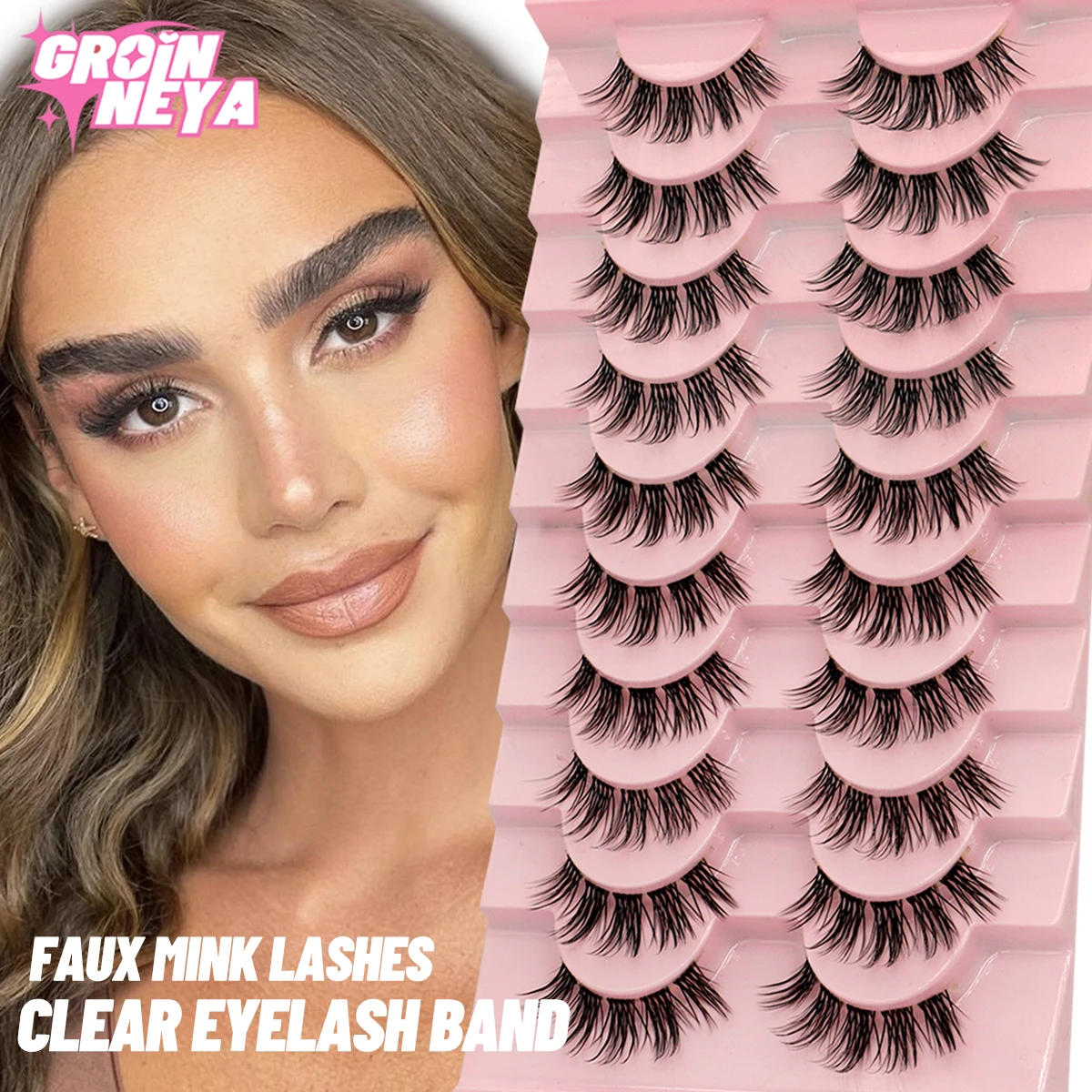 GROINNEYA Clear Eyelash Manga Lashes False 5/10 Pairs Eyelashes Cat-Eye ...