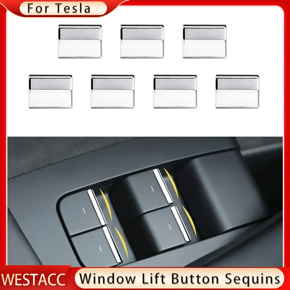 7Pcs-ABS-Chrome-Car-Window-Lift-Button-Sequins-Trim-for-Tesla-Model3 ...