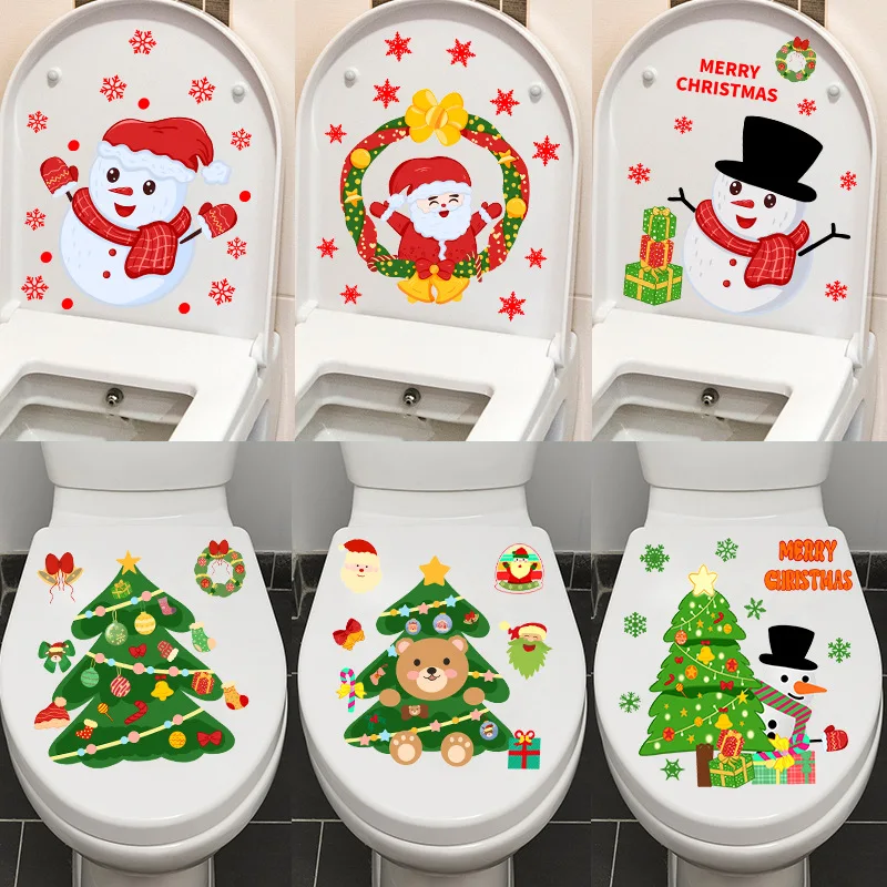 Cartoon-Toilet-Sticker-Christmas-Tree-Snowman-Snowflake-Toilet ...