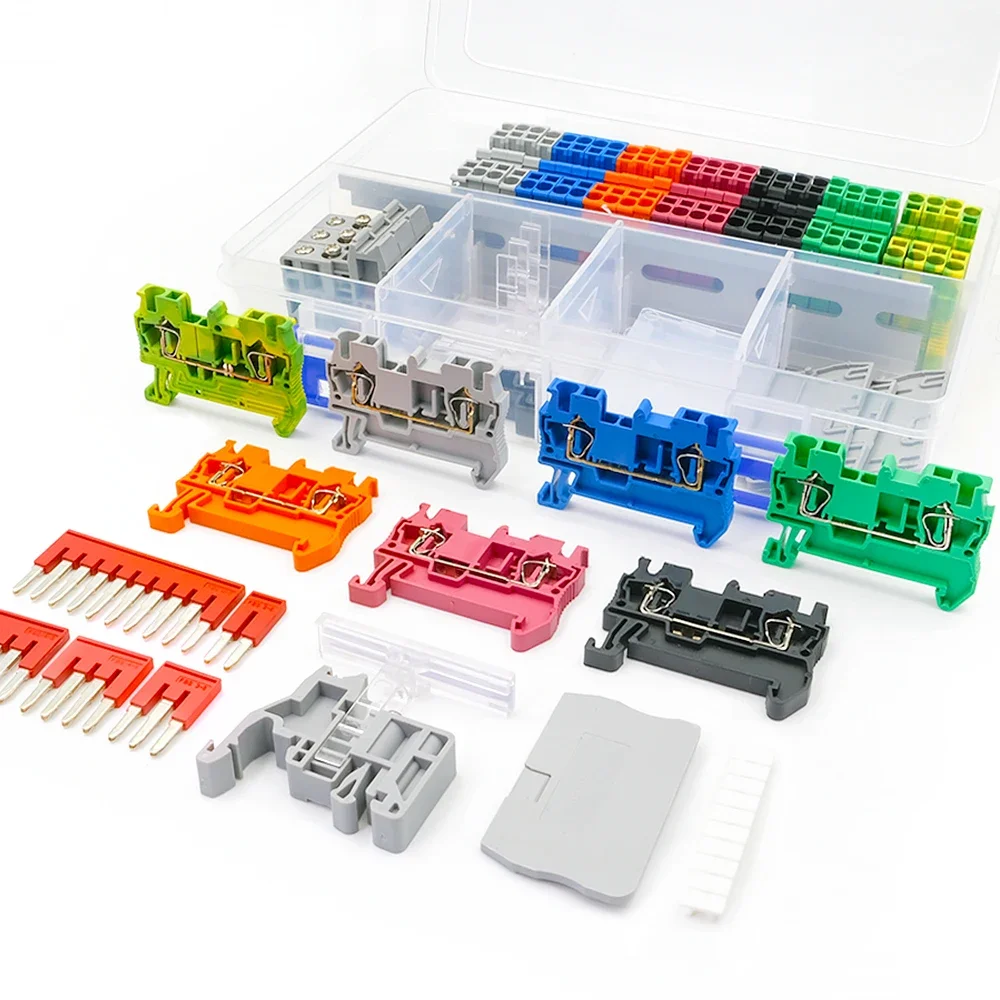 ST2-5-Spring-Contact-Din-Rail-Terminal-Block-Kit-End-Cover-Stop-Plug-In ...