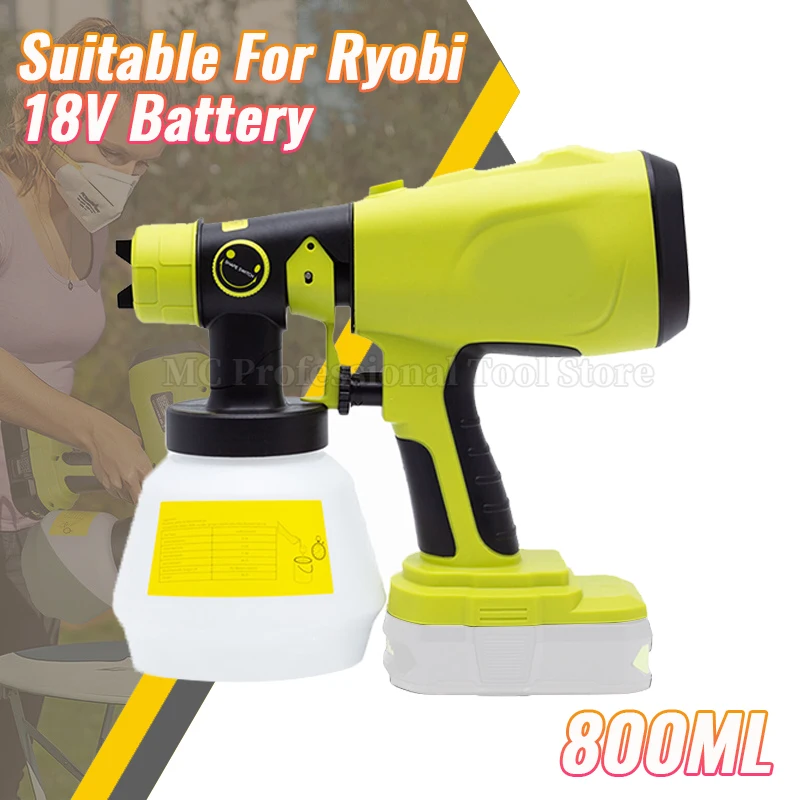 Cordless-Electric-Spray-Gun-with-3-Spray-Patterns-For-Ryobi-18V-Battery ...