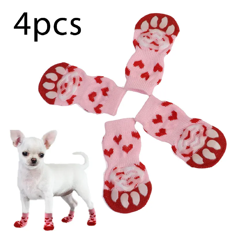 4Pcs-Cute-Pet-Dog-Socks-with-Print-Anti-Slip-Cats-Puppy-Shoes-Paw ...
