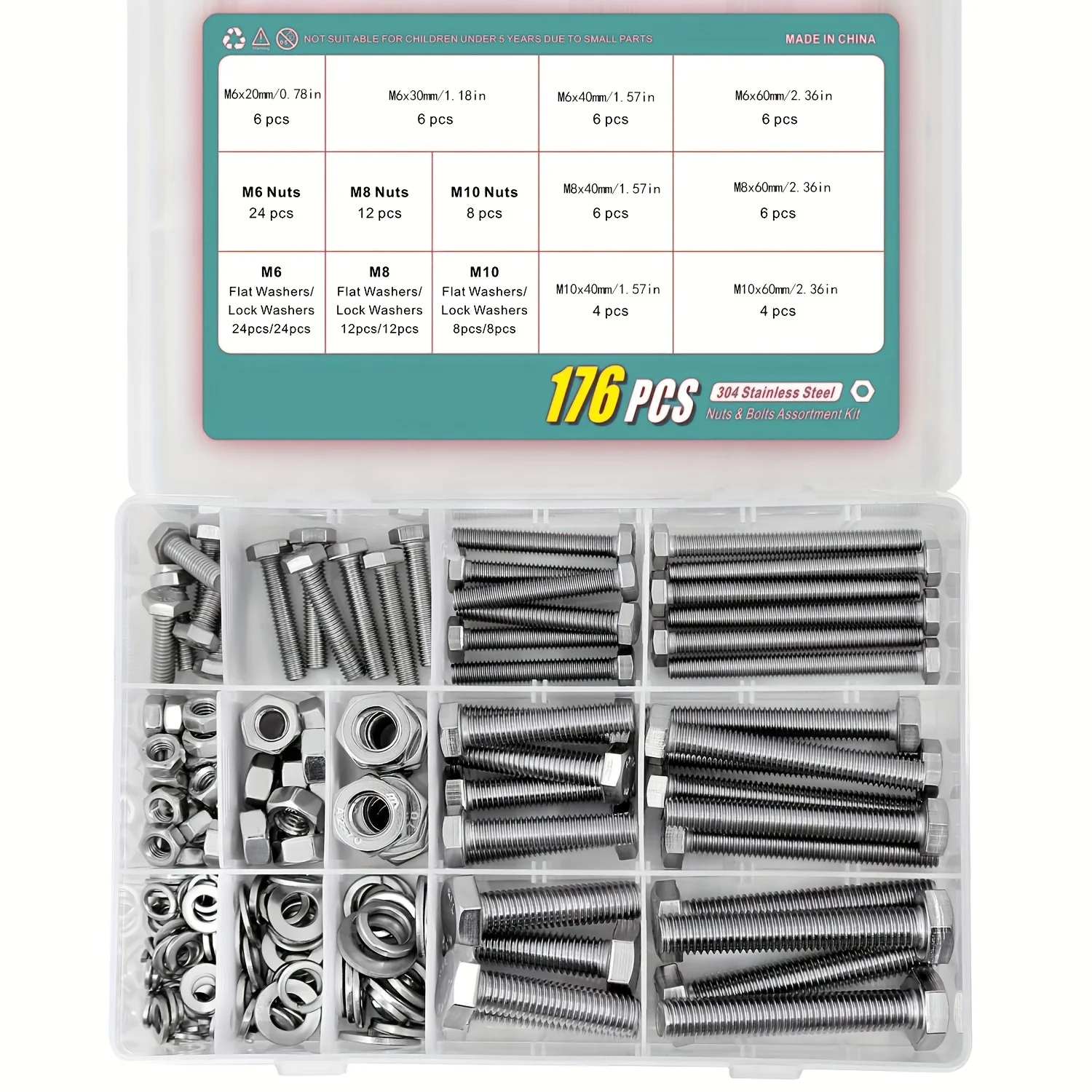 M6-M8-M10-Heavy-Duty-Bolts-and-Nuts-Assortment-Kit-304-Stainless-Steel ...