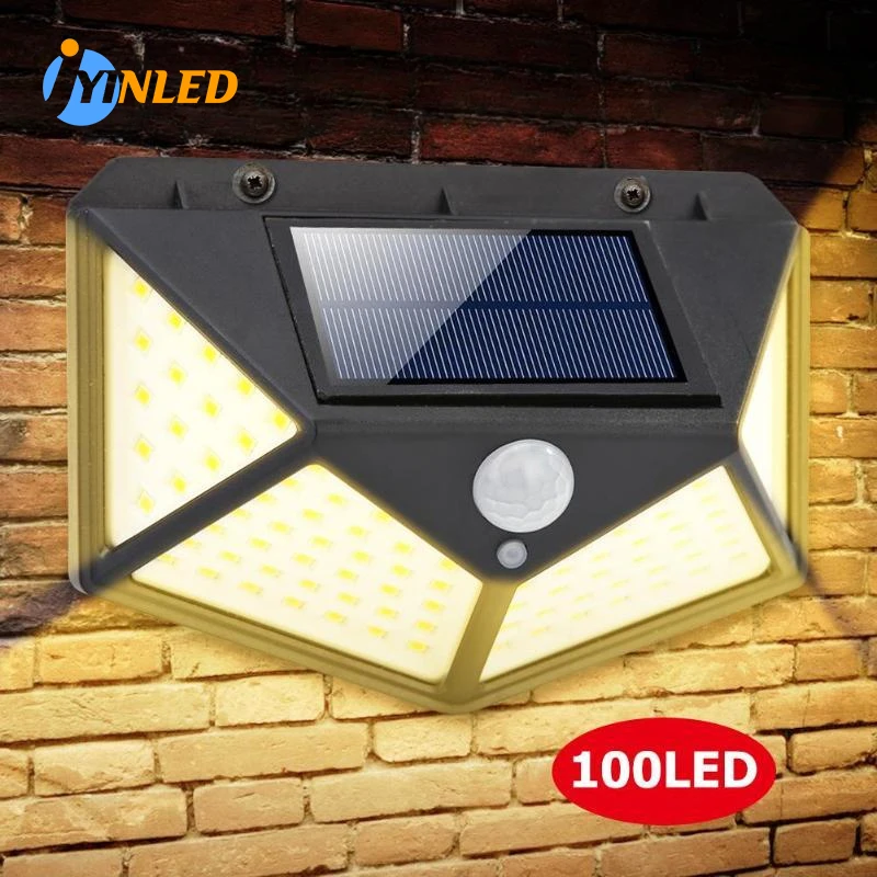 100-LED-Solar-Wall-Lamp-All-Sides-Luminous-Motion-Sensor-Human ...