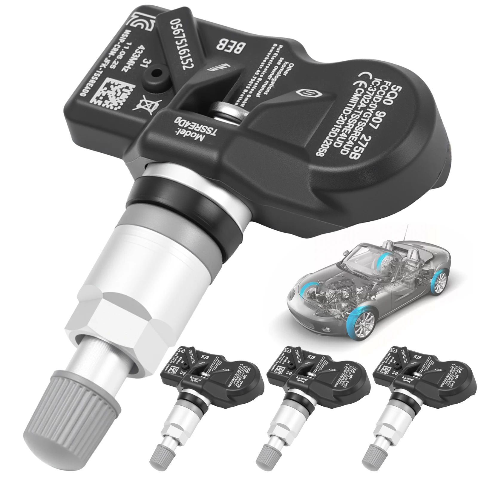 4X Sensor de presión de neumáticos TPMS 5Q0907275B para Audi Q3 Q5 Q7 ...