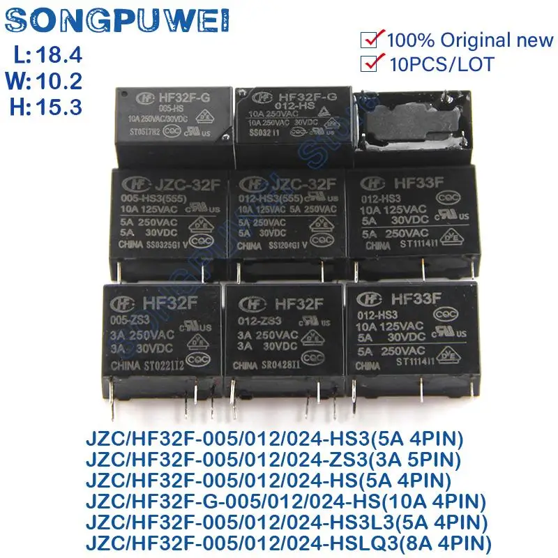 Relay 5v 10pcs Relay 5v 12v 24vdc Hf32f G 005 012 024vdc Hs3 Zs3