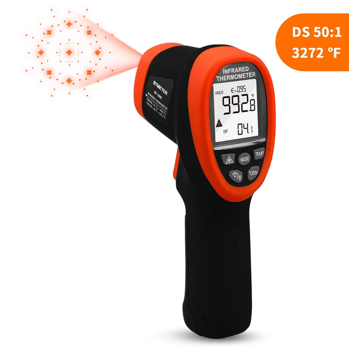 BTMETER BT 1800 Digital Infrared Thermometer 50:1 Non Contact Pyrometer ...