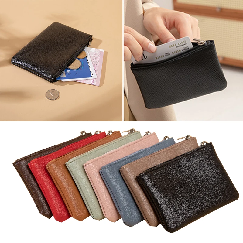 Business Mini Card Wallet PU Leather Zipper Coin Purse Earphone Pouch ...