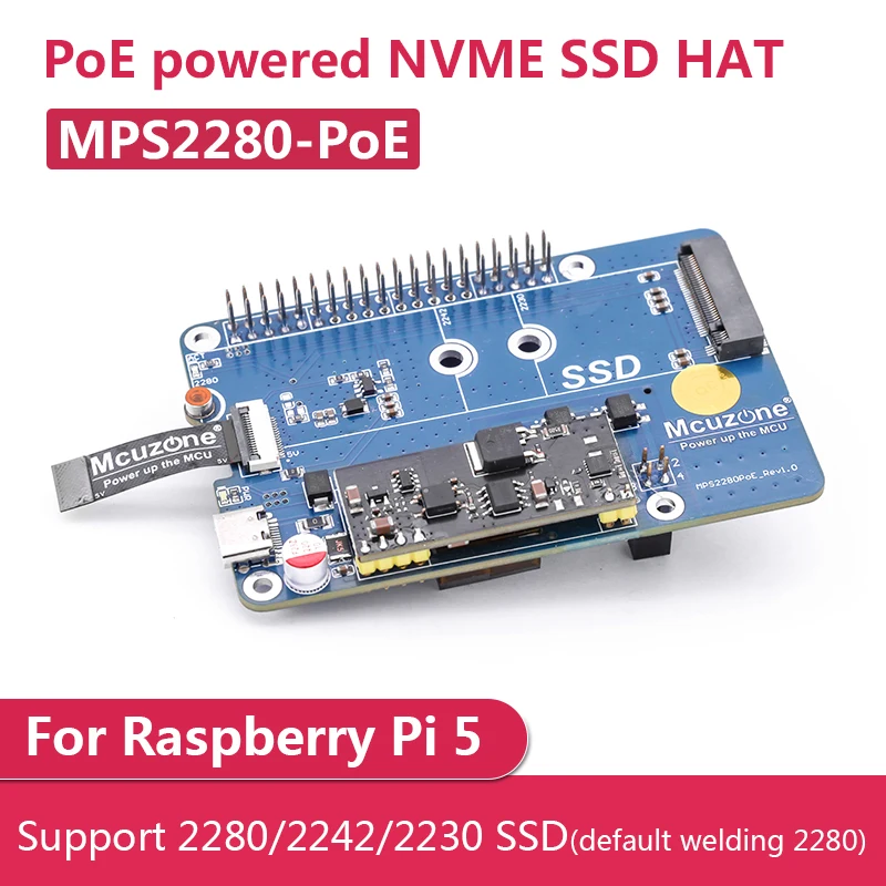 New-MPS2280-POE-POE-Powered-NVME-SSD-HAT-For-Raspberry-Pi-5-Support ...
