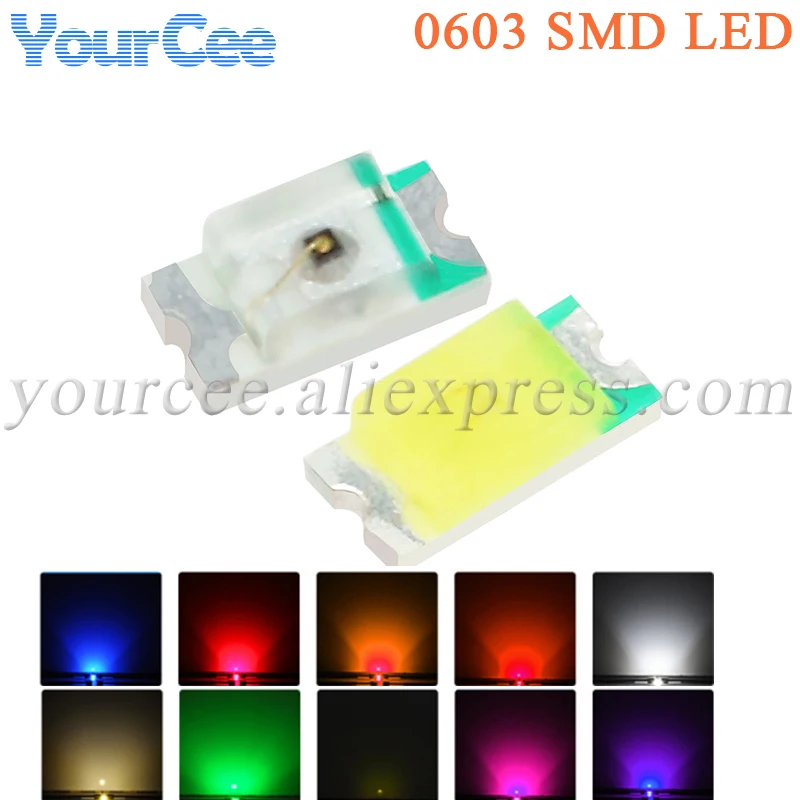100pcs 0603 SMD LED Orange Red Yellow Green White Blue Purple Pink ...