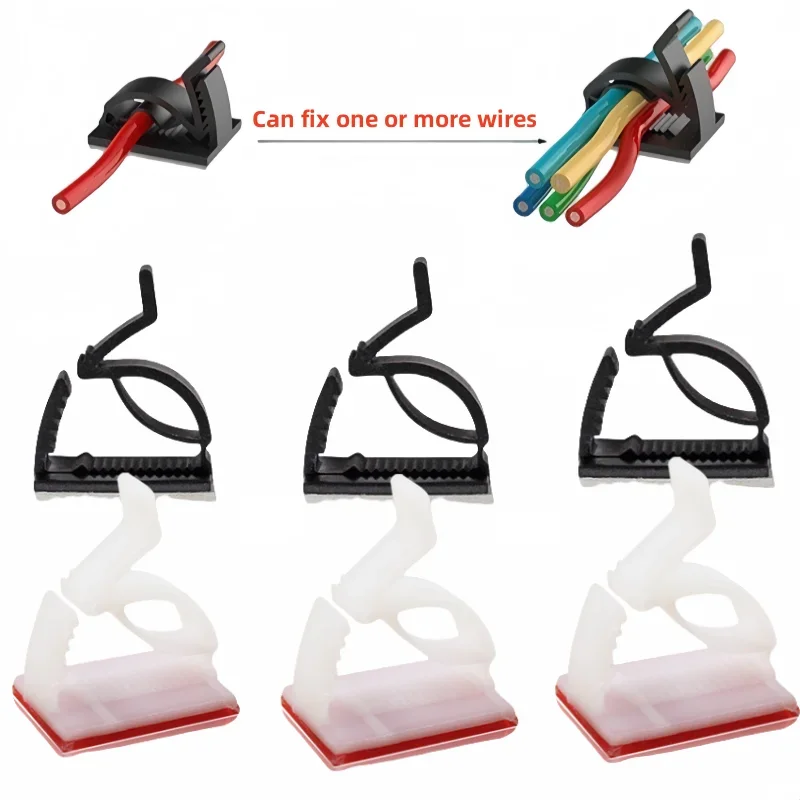 100/50/10pcs Self adhesive cable clips Adjustable Desk Tidy Wire Cord ...