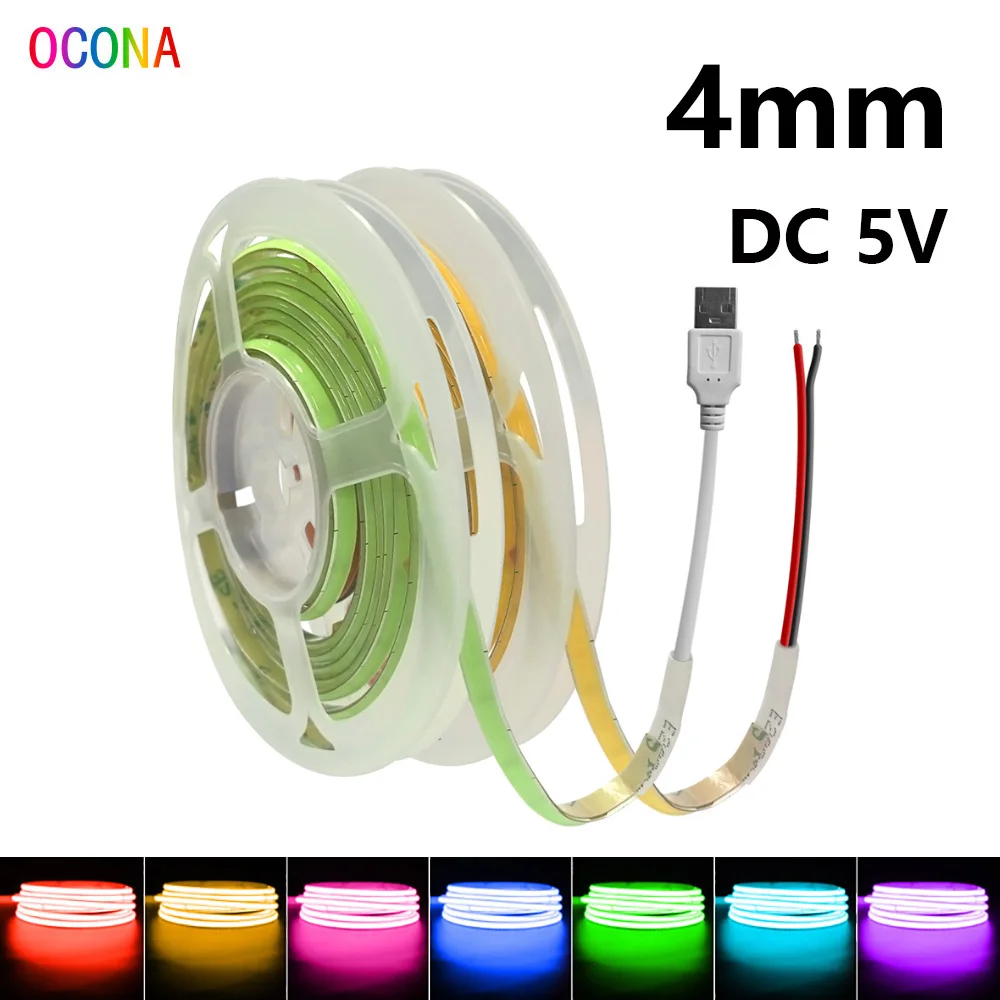 Bande lumineuse à LED COB USB de 4mm, 5V DC, Super mince, pour bureau de jeu, ordinateur, décor ...