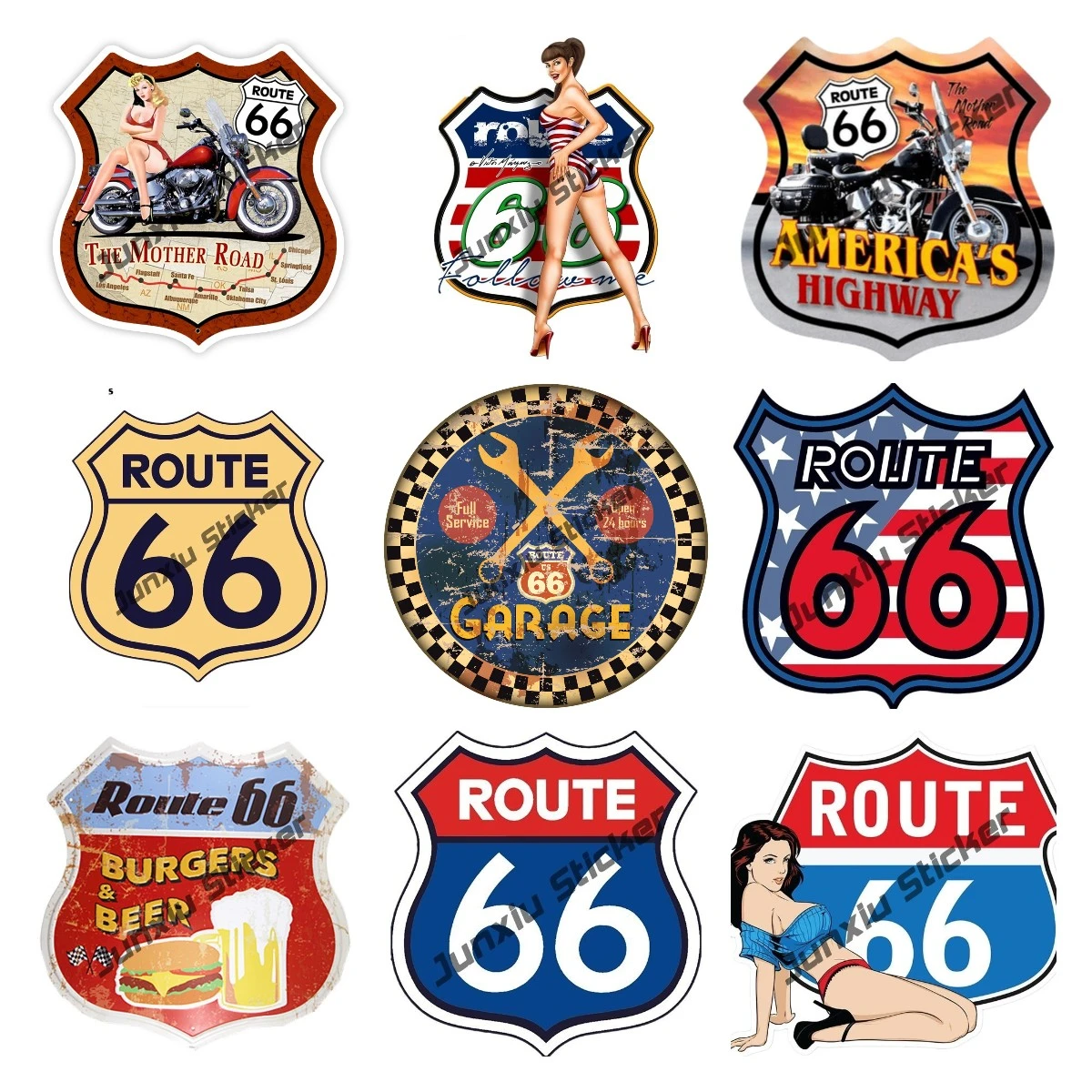 Round Us Route 66 Sign Sticker Vinyl Decal 8 States Historic Route 66 ...