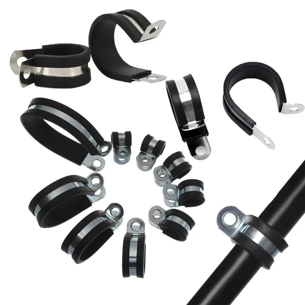 Wiring Hose Clamp Pipe Mounting Fix Bracket R-type Rubber Lined Clips ...