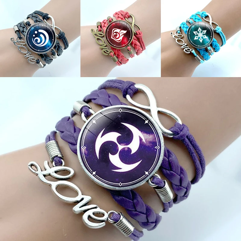 Genshin Impact Cosplay Bracelet Anime 7 Elements Hand Knitting ...