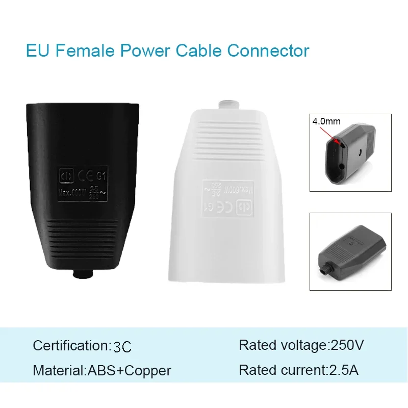 EU Standard Female Wiring Plug Replacement Rewireable Hole Socket Two ...