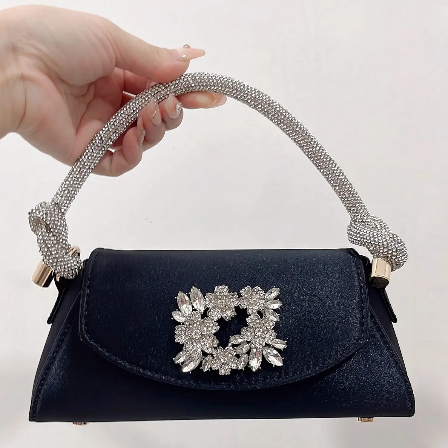 Luxury Crystal Diamonds Women Designer Handbags Satin Evening Shoulder ...