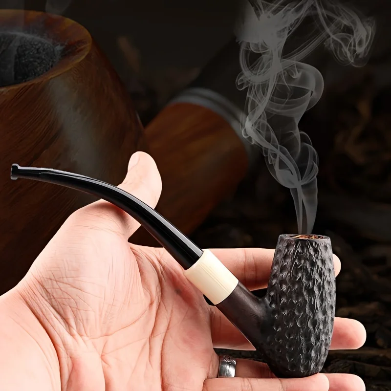 Classic-Long-Ebony-Wood-Solid-Churchwarden-Wooden-Bent-Smoking-Pipe ...
