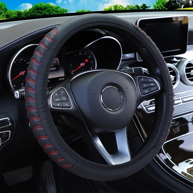 Car-Steering-Wheel-Cover-Without-Inner-Ring-Leather-Embroidery-Wave ...