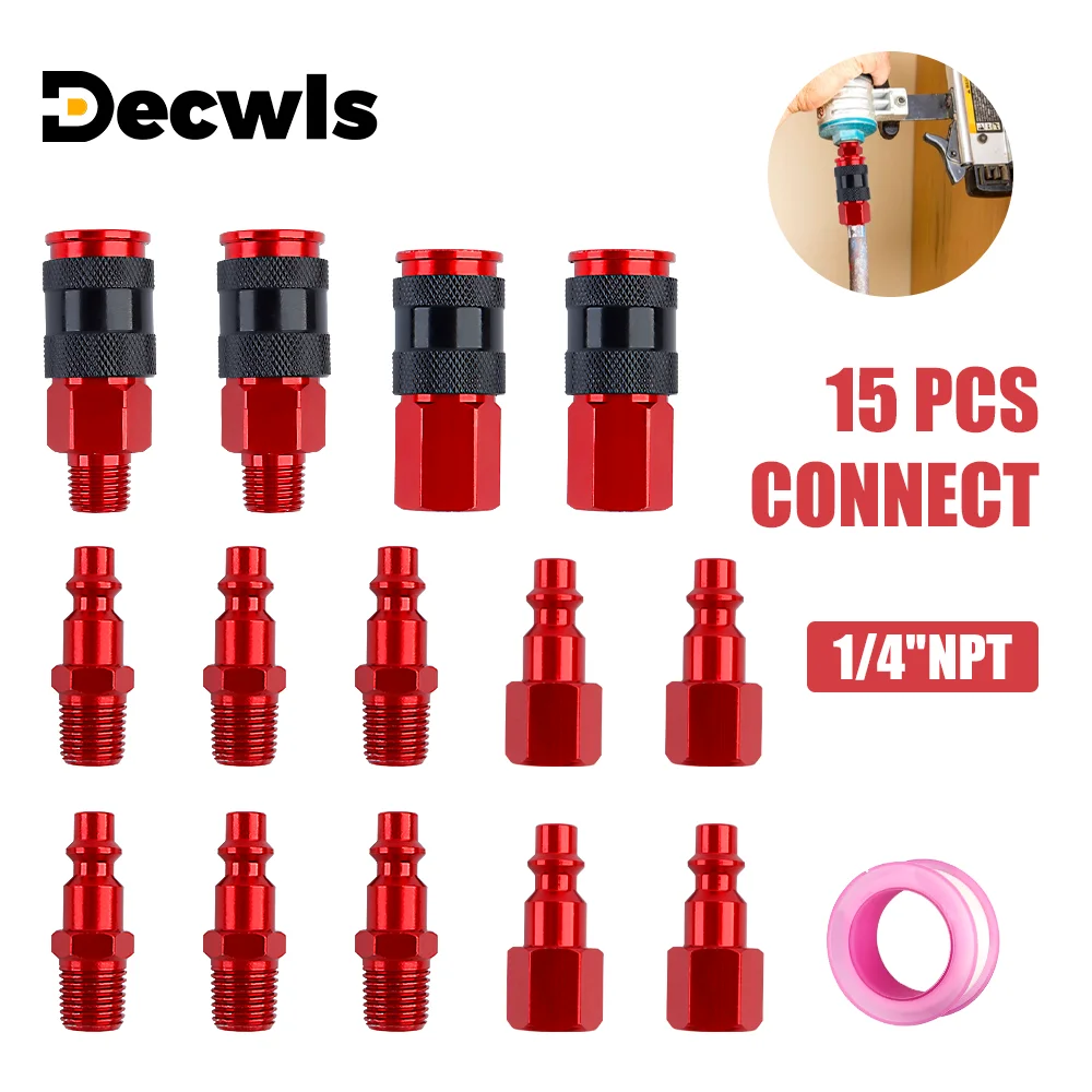 15-Piece Air Coupler Plug Kit, US interface, 1/4" NPT thread Fitting ...