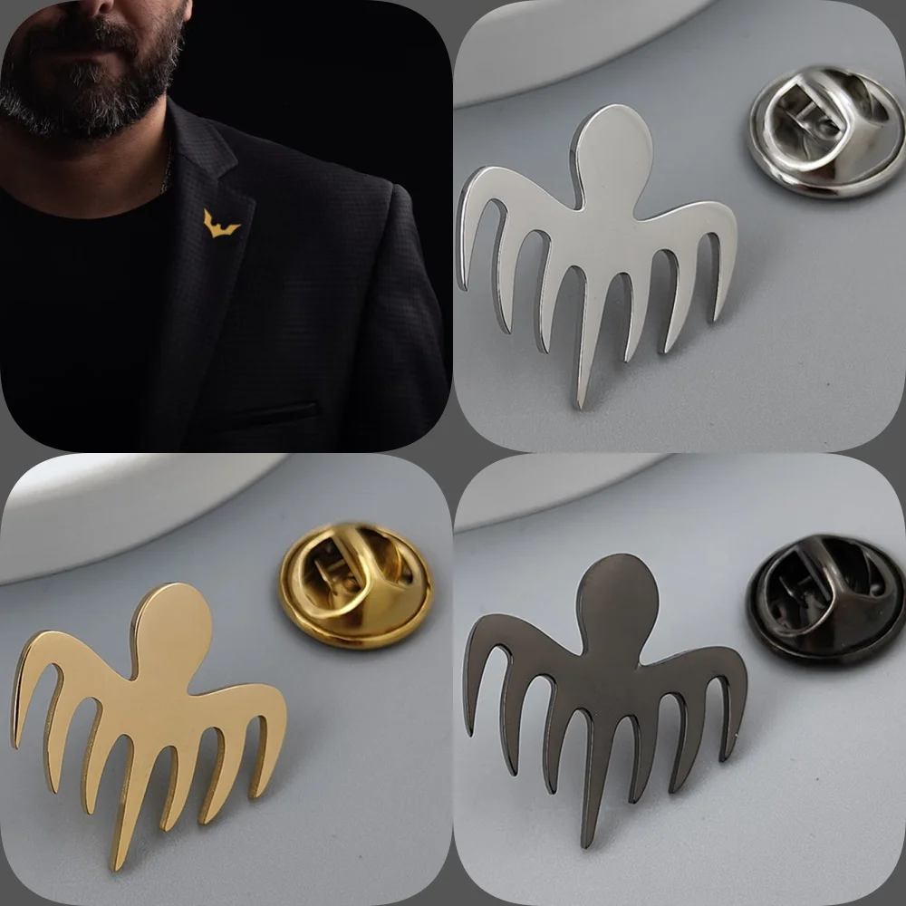 Fun-Octopus-Nail-Rake-Gold-Plated-Badge-Silver-Collar-Brooch-Black ...