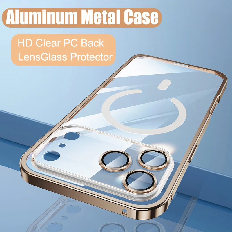 Transparency PC Back Aluminum Metal Case For iPhone 17 ProMax 16 15 14 ...
