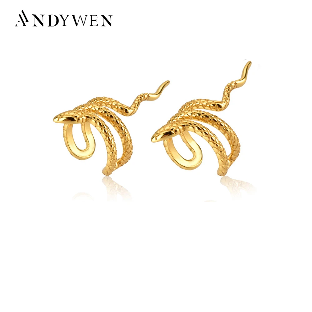 Andywen 925 Sterling Silver Gold Rock Punk Snake Earcuff No Piercing ...
