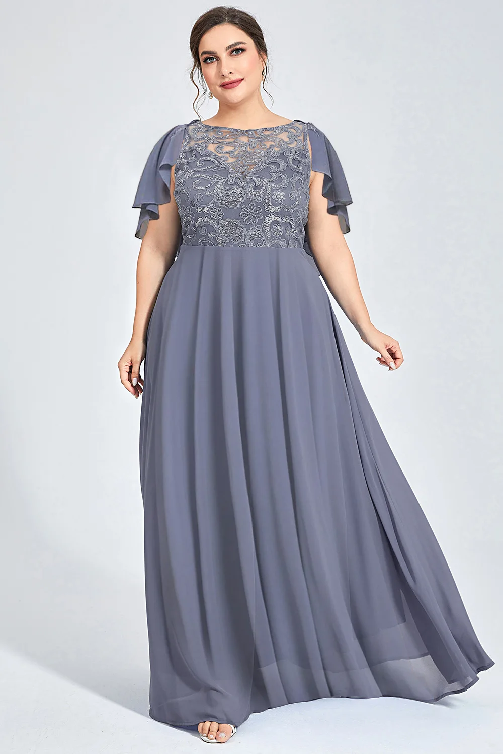 Plus-Size-Chiffon-Sequin-Cape-Tunic-Maxi-Dress-Elegant-Wedding-Guest ...