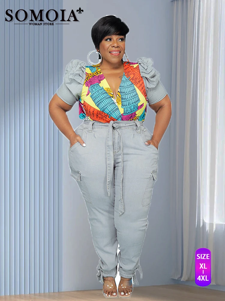 Ensemble-deux-pi-ces-en-Denim-pour-femmes-haut-imprim-Patchwork-et-jean ...