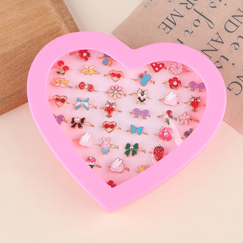 36Pcs-Children-Rings-With-Box-Adjustable-Rings-Set-Little-Girls-Cute ...