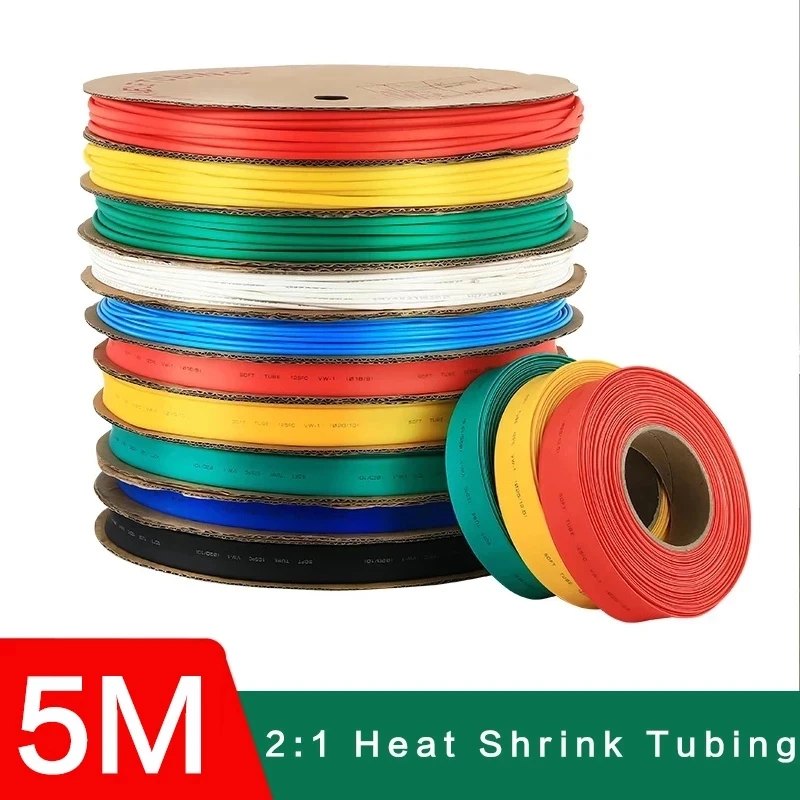 5 METER 1/2/3/4/5/6/8/10/12/14mm Heat Shrink Tubing Wrapping Tube Kit ...
